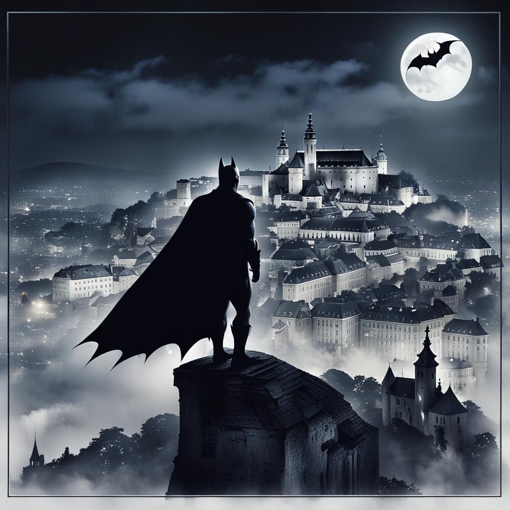 Batman soars over the Bratislava skyline like a dark shadow. Dark ...