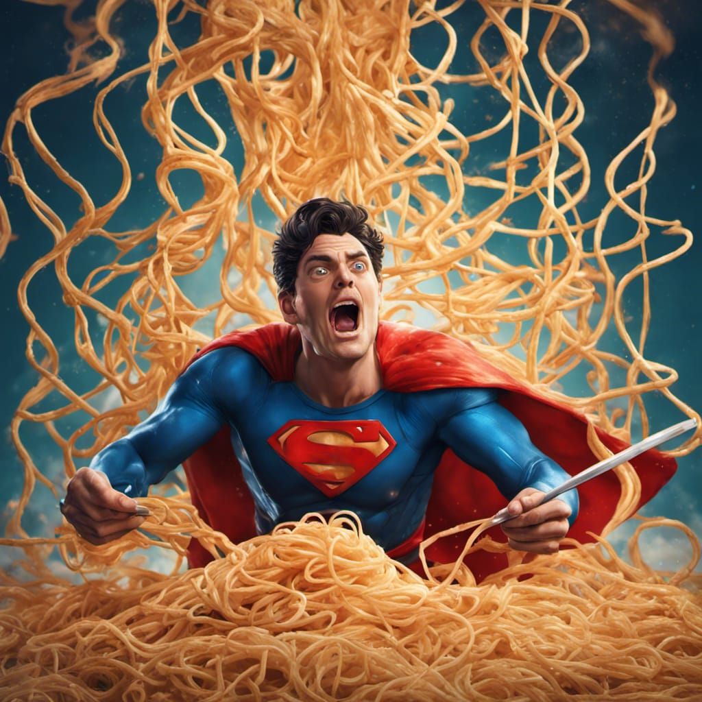 Superman eating spaghetti - AI Generated Artwork - NightCafe Creator