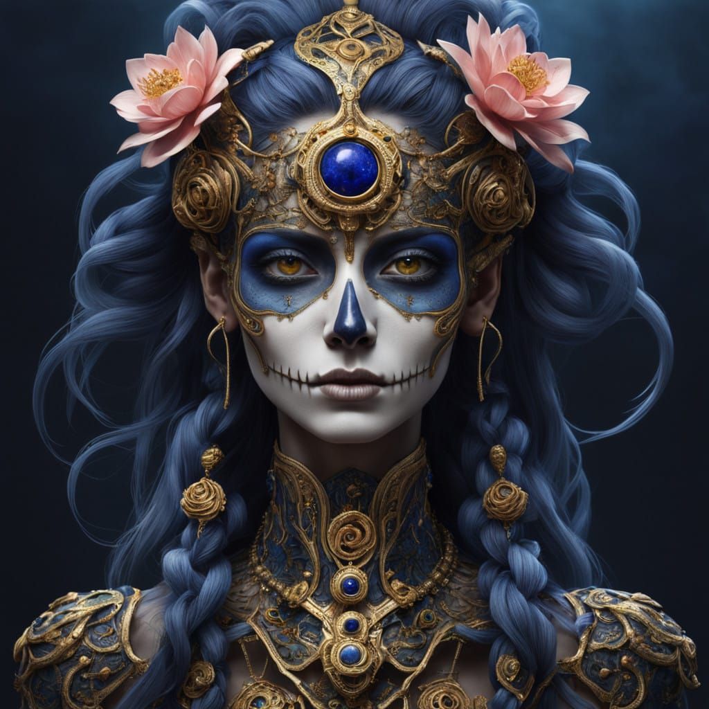 Ethereal Skeleton Goddess with Cobra and Lotus Blo... - AI Art