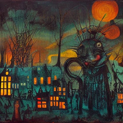 Dystopian Future Haunted by Giant Rabbits with Glo... - AI Art