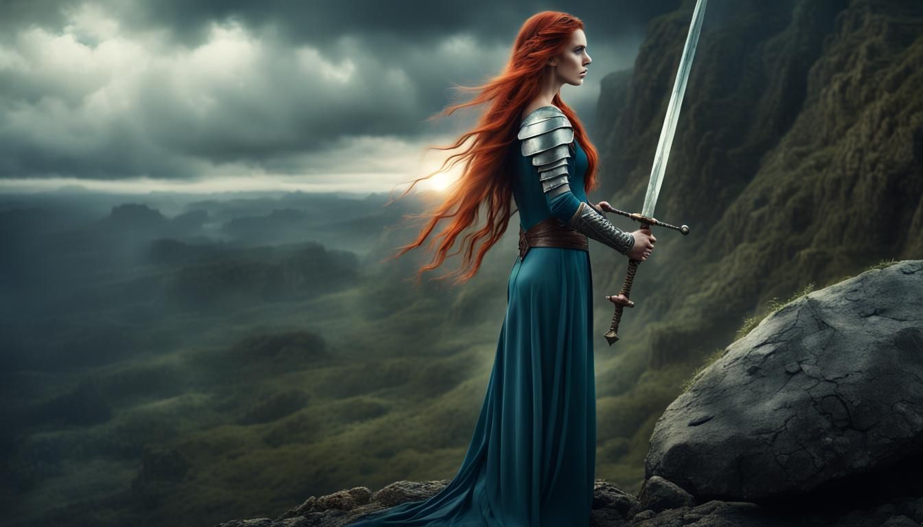 A profile of a young and very attractive woman with long red hair ...