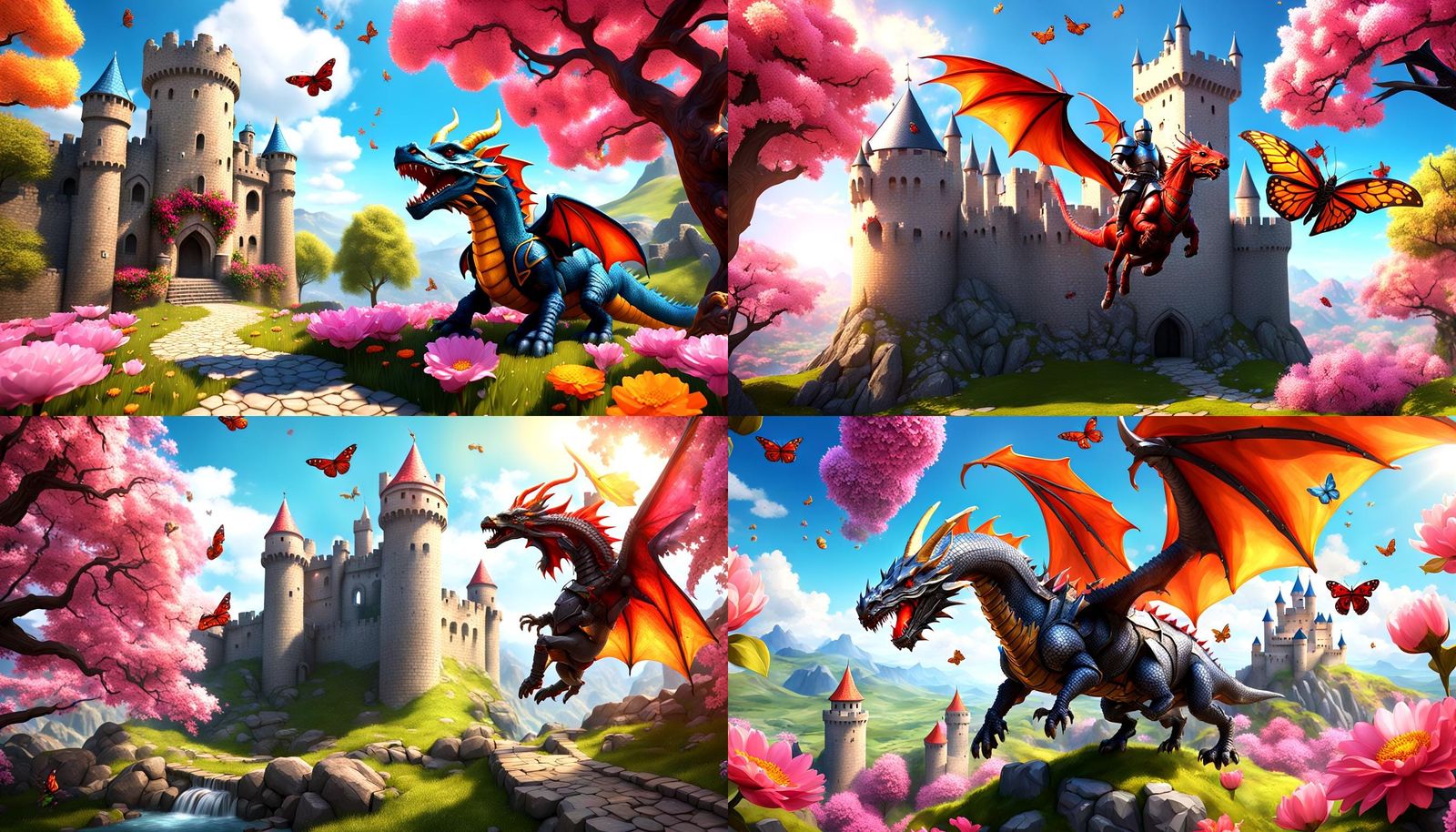 RPG 3D game v2 a knight and his dragon is flying around a castle with ...