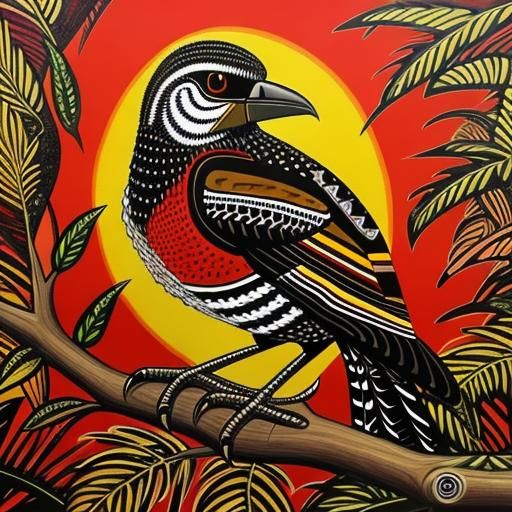 Aboriginal bird art. sharp, focused, vibrant, colorful, clear image ...