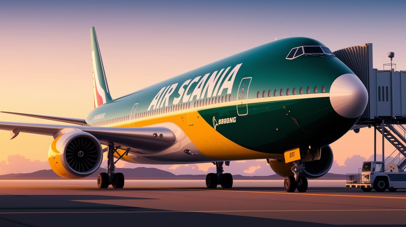 Vibrant Green and Yellow Boeing 747-800 in AIR SCA... - AI Art