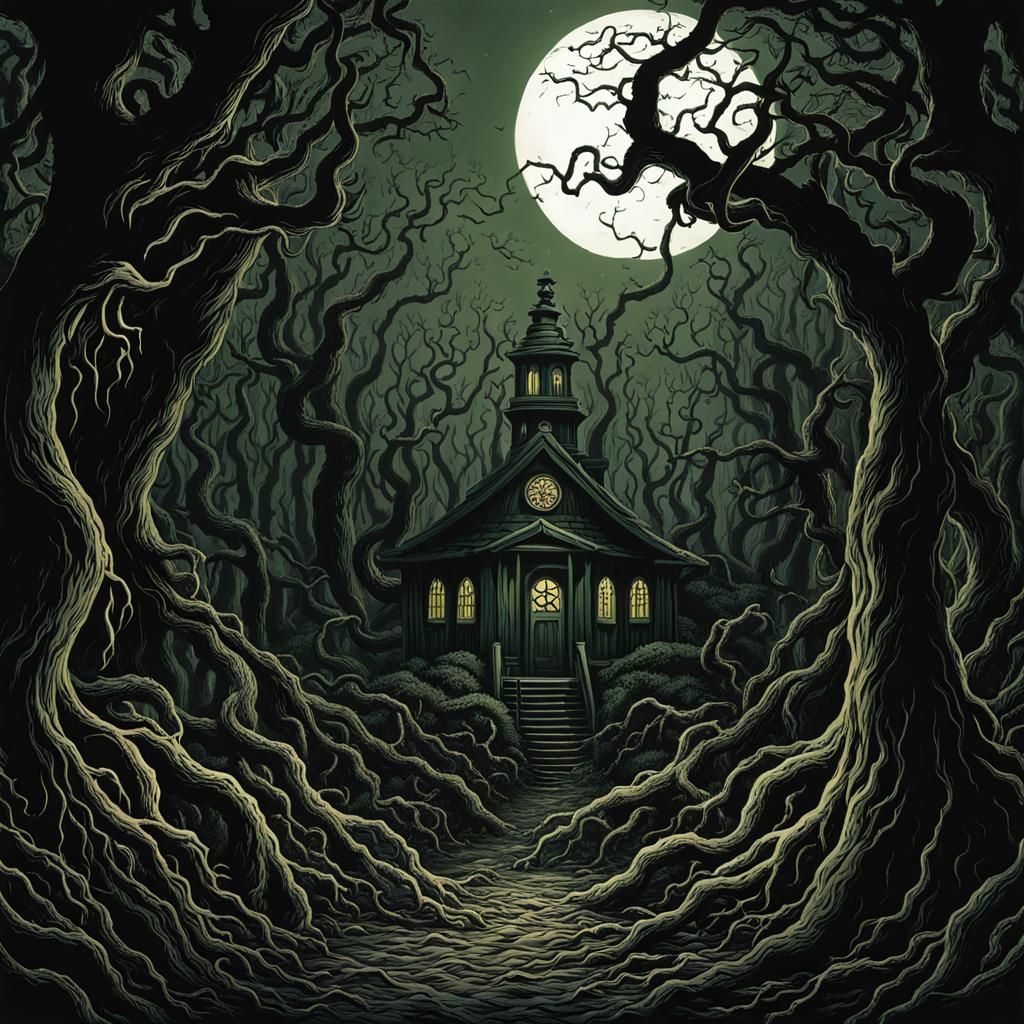 Eldritch forest, horror, style of H.P. Lovecraft - AI Generated Artwork ...