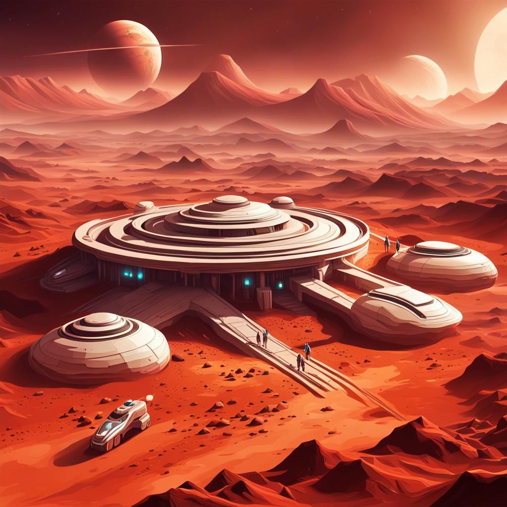 human civilization on Mars dynamic lighting deep color futurism digital ...