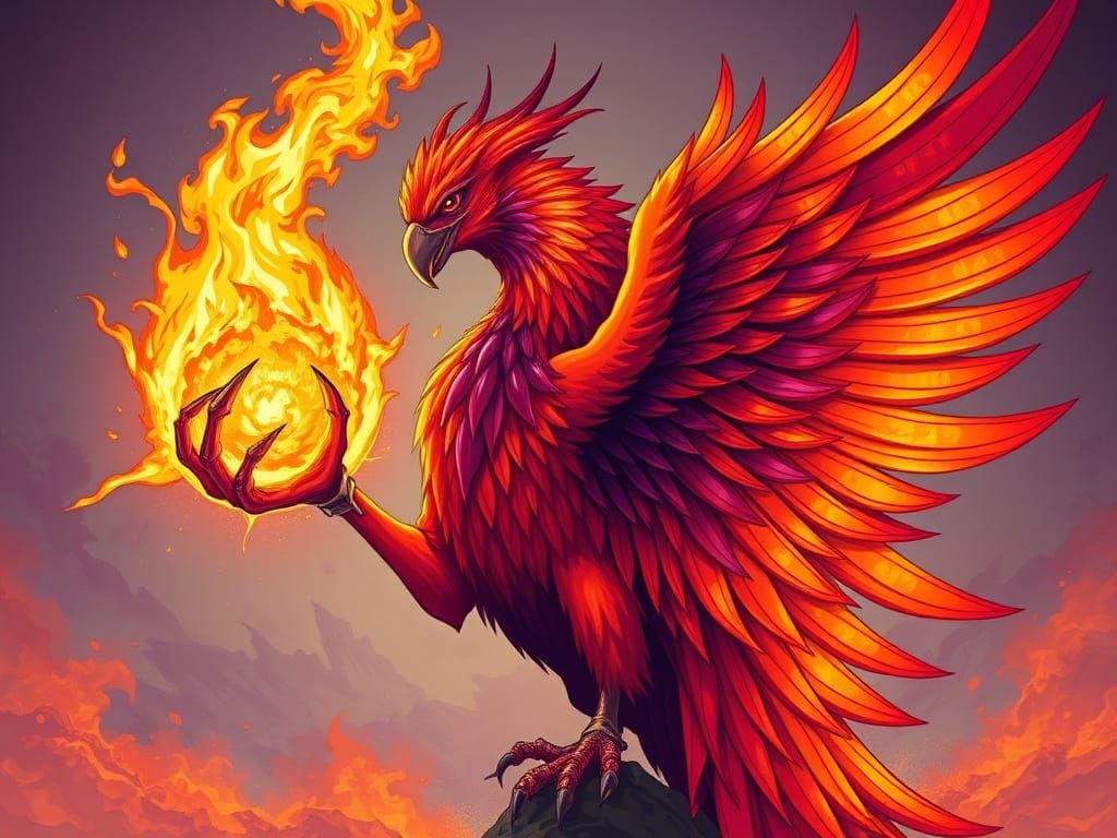 Cyberpunk Phoenix Ignites with Golden Flames - AI Art