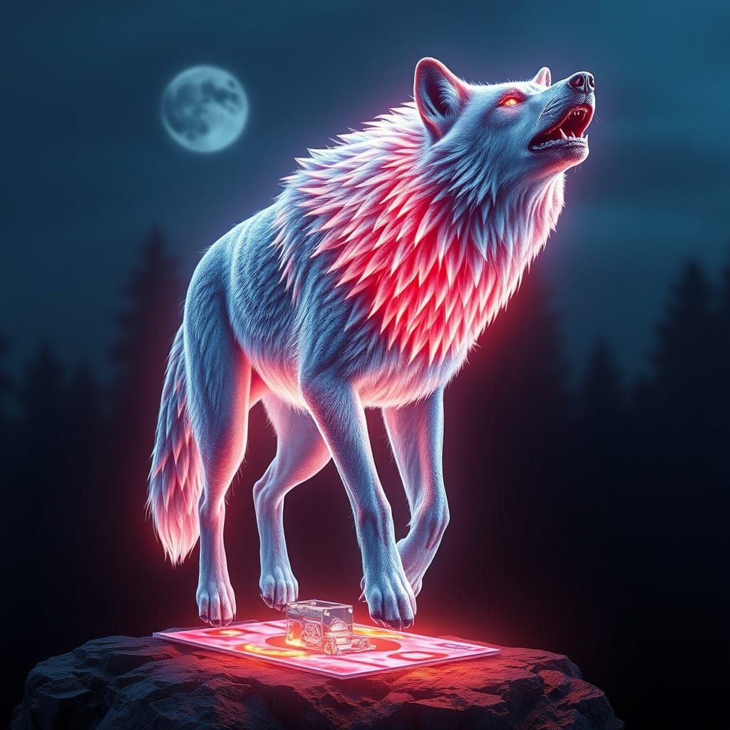 Wolf Transmission Hologram in Unreal Engine 5 Styl... - AI Art