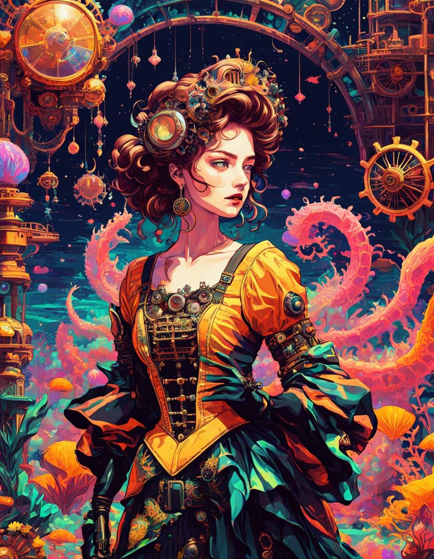 Steampunk Mermaid in Baroque Splendor - AI Art