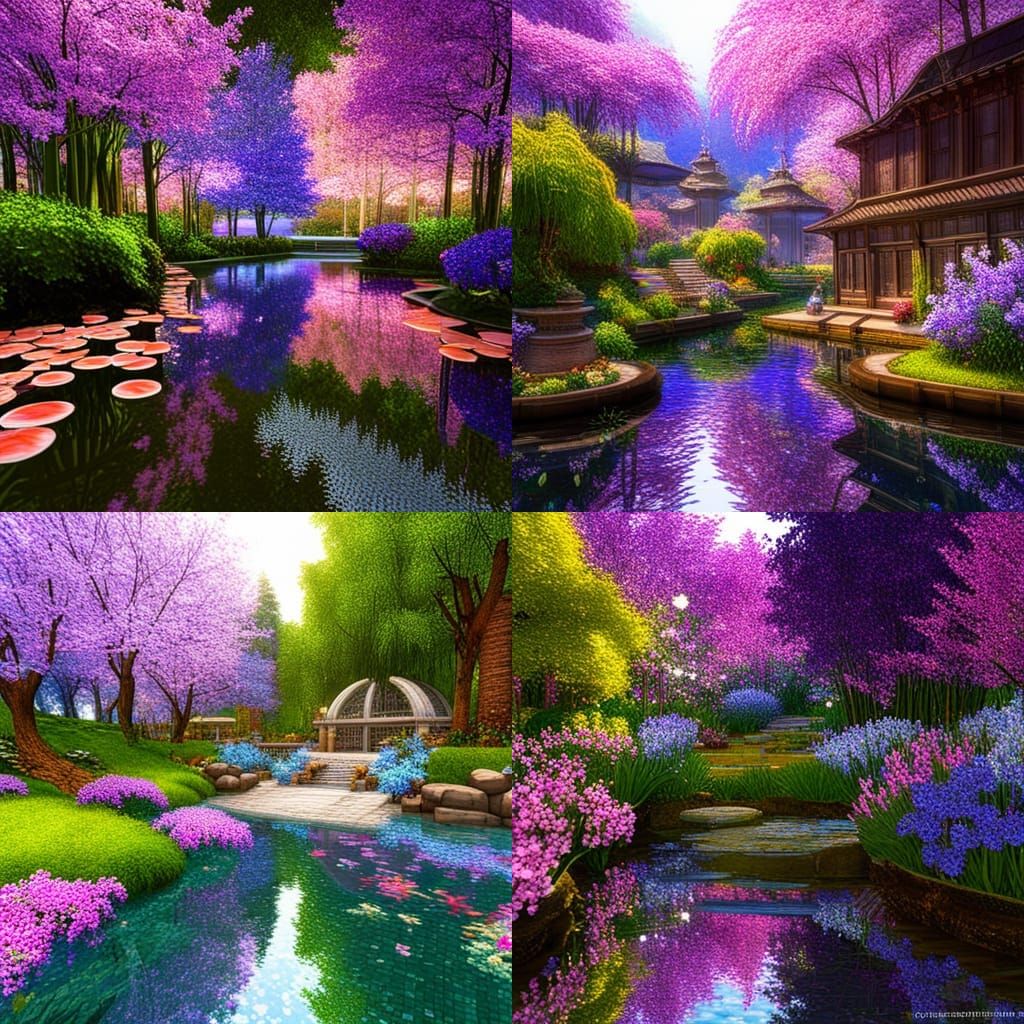 purple zebra iris garden ,raining cherry blossoms,unreal engine 5,1000 ...