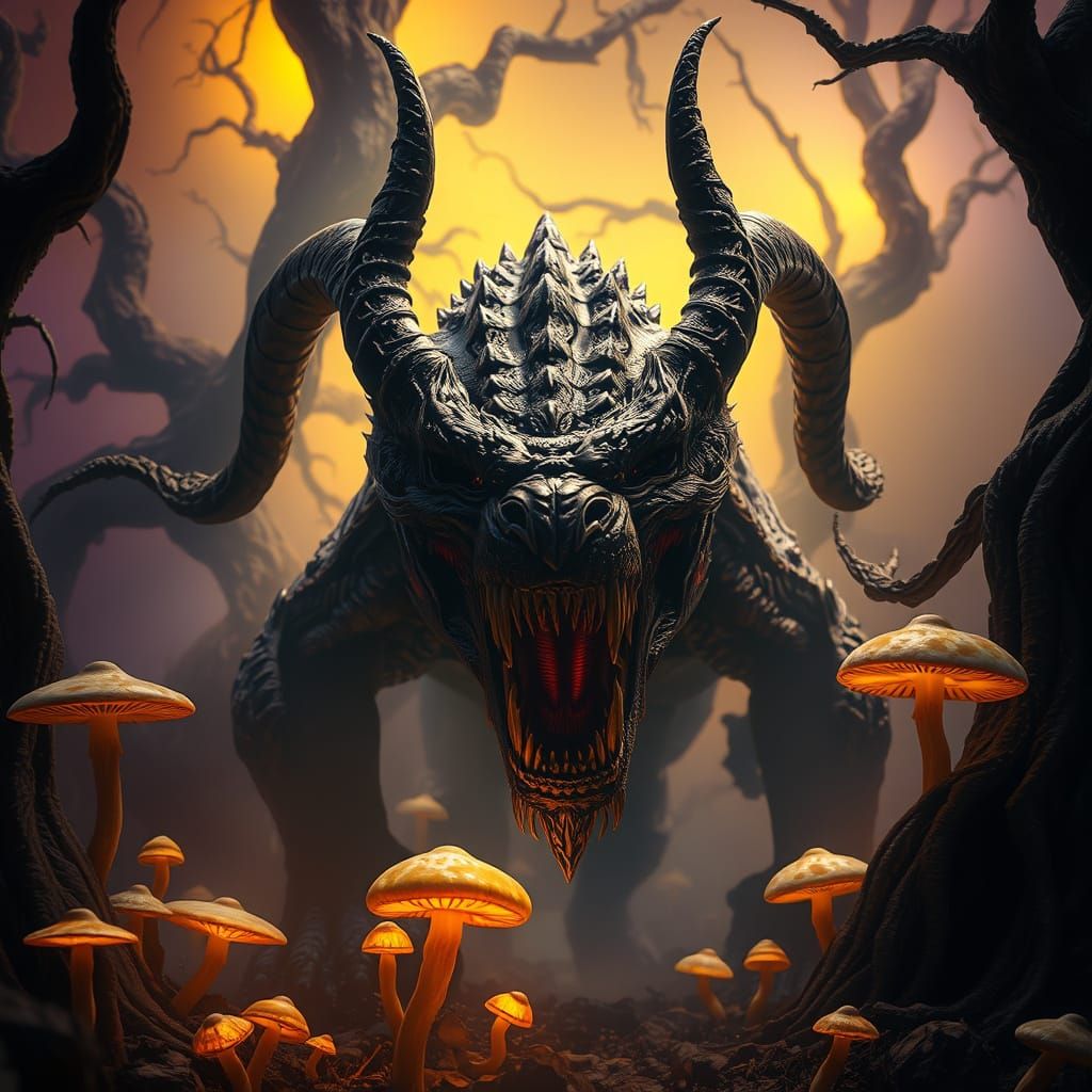 Snarling - Ferocious Otherworldly Beast in Dark Mystic Real...