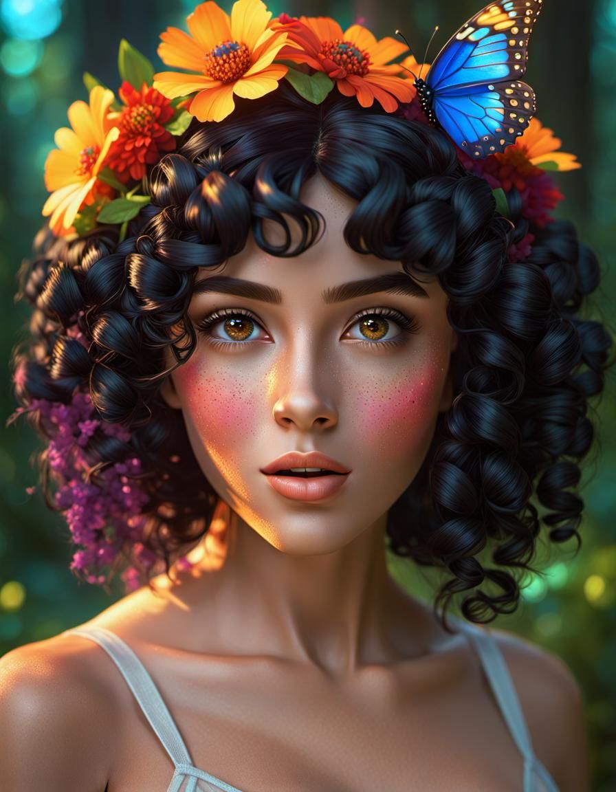 Curly flower girl - AI Generated Artwork - NightCafe Creator