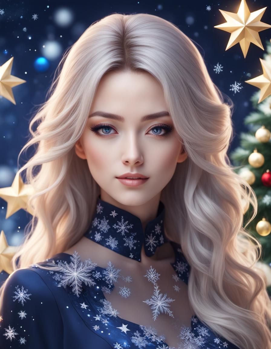 mid shot standing Portrait of beautiful girl from star fantasy christmas theme portrait ...
