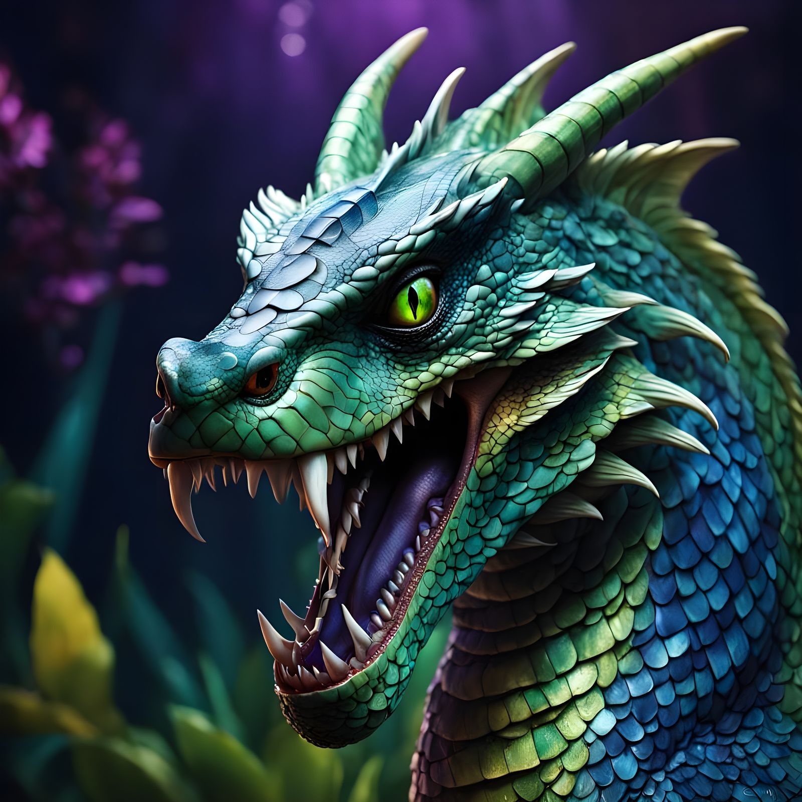 Hyperrealistic Basilisk in Mosaic Art Style - AI Art
