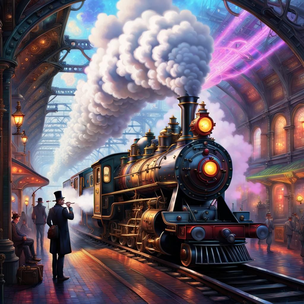 Futuristic steampunk train - AI Generated Artwork - NightCafe Creator