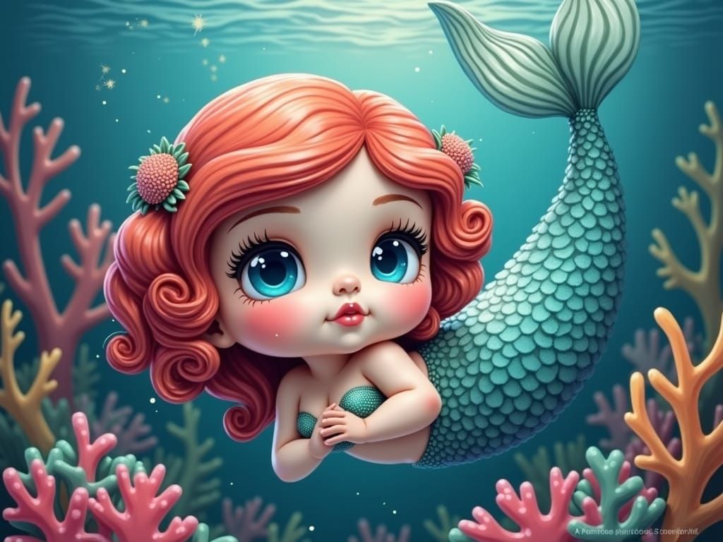 Chibi Mermaid in Vibrant Coral Reef Wonderland - AI Art