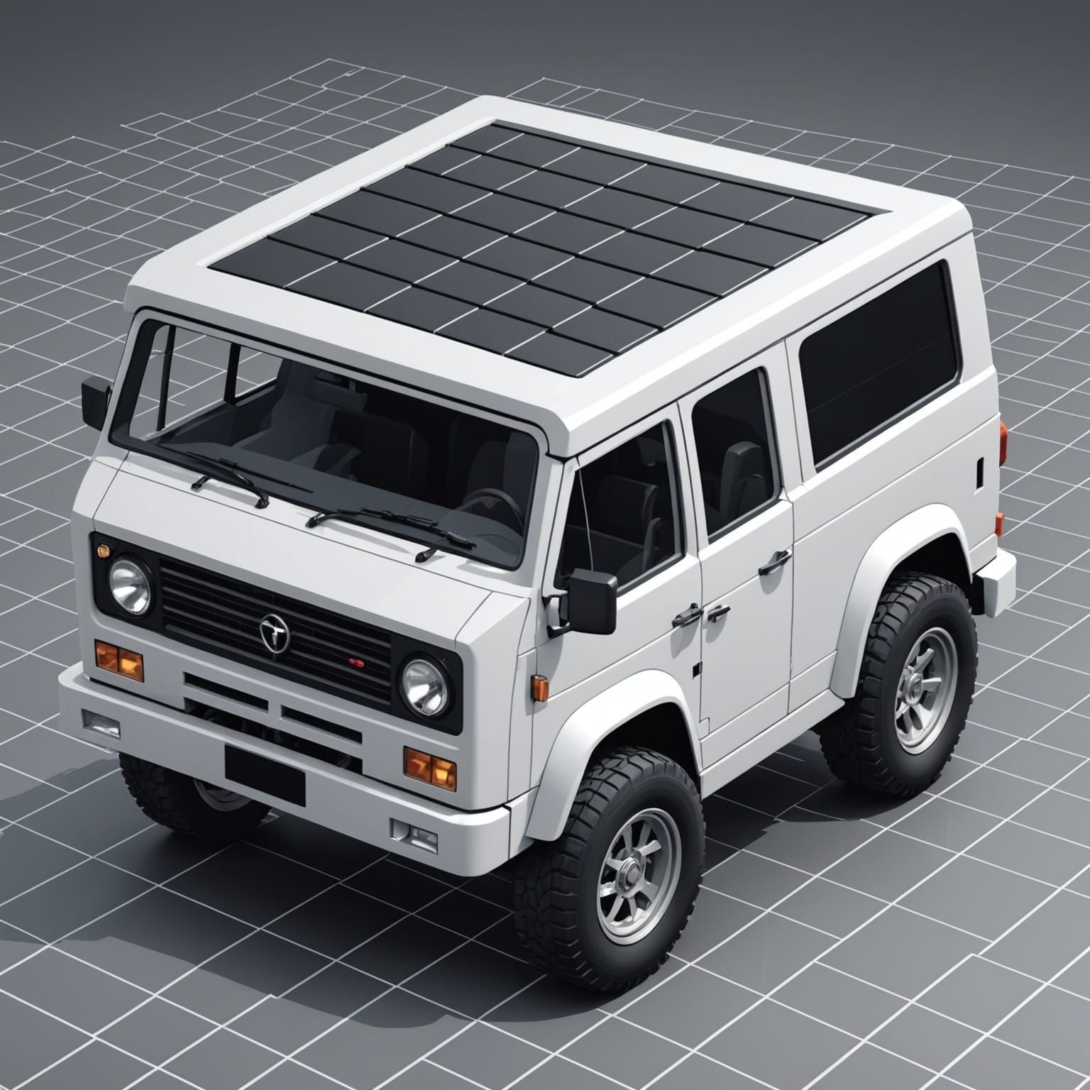 Cube Car on a Square Grid in a Geometric World - AI Art