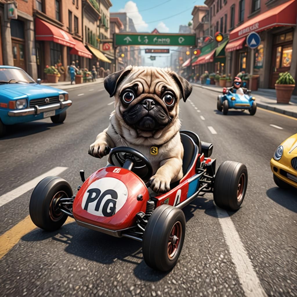 Cute pug racer - AI Generated Artwork - NightCafe Creator