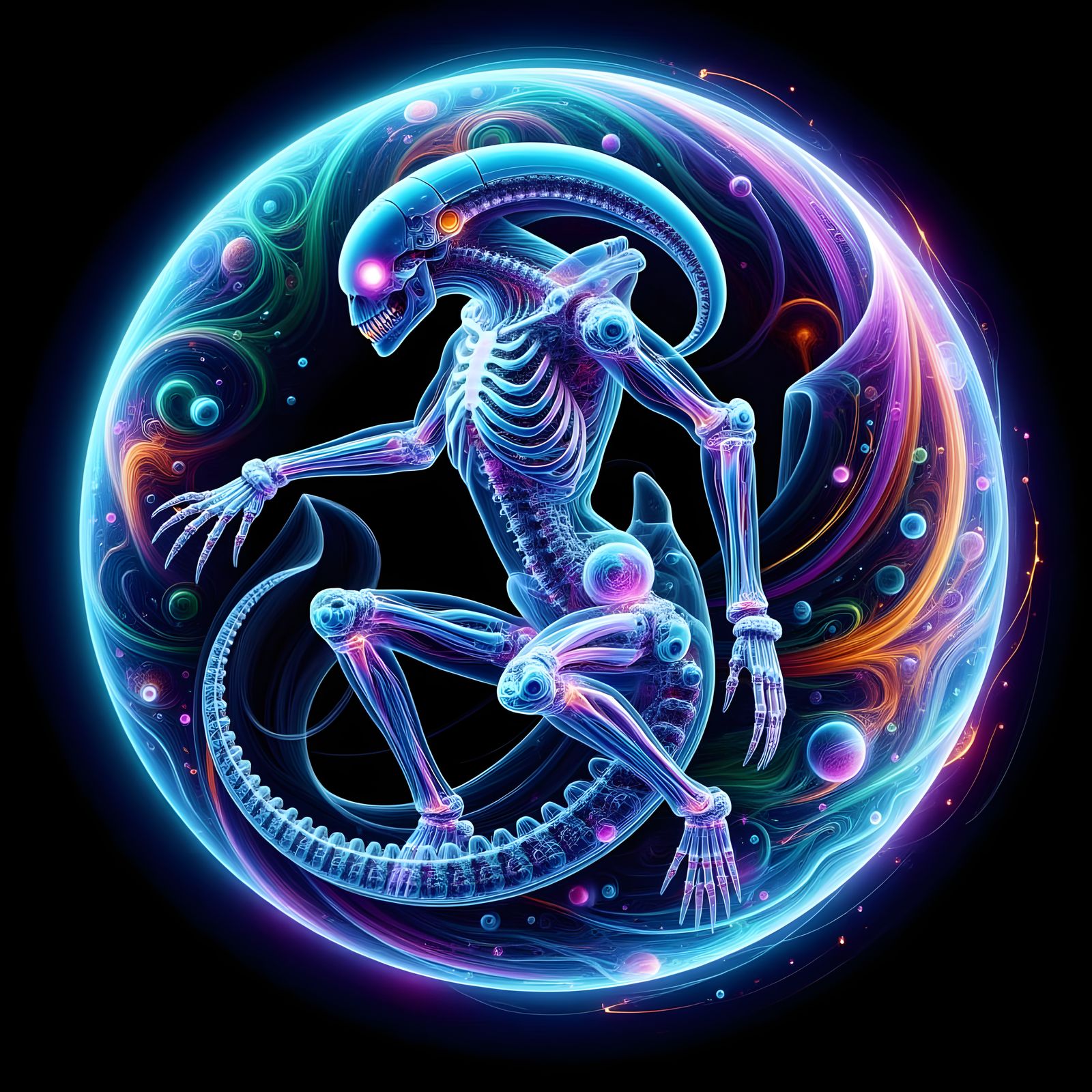 Xenomorph x-ray overlaying a giant gas planet with ultraviolet rings