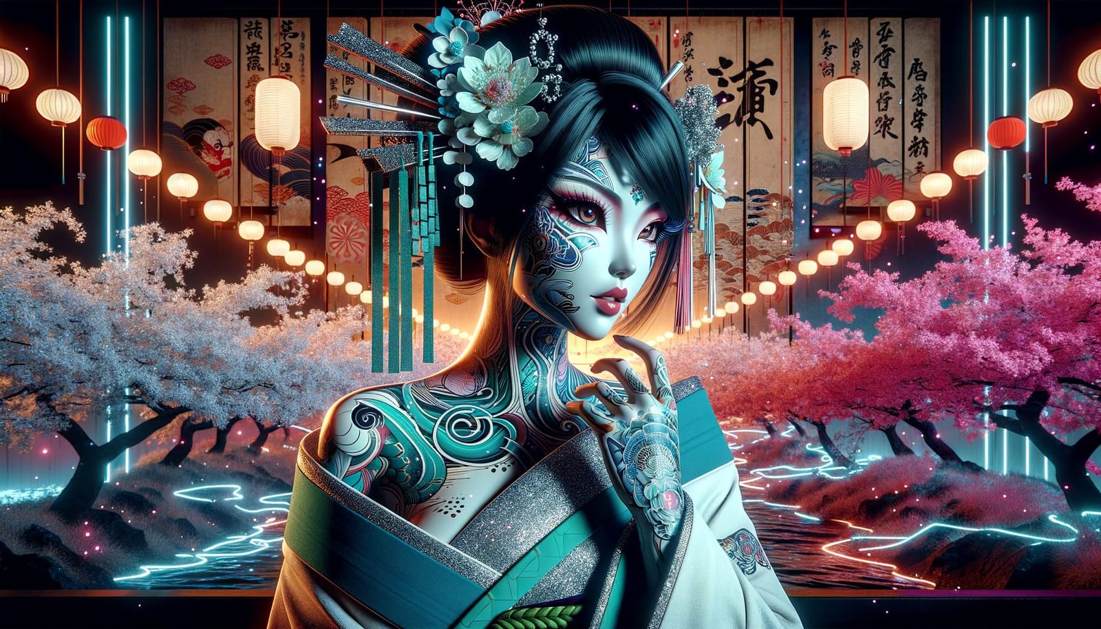 PRETTY PUNK GEISHA - Geisha with Tattoos in Pop Art Style