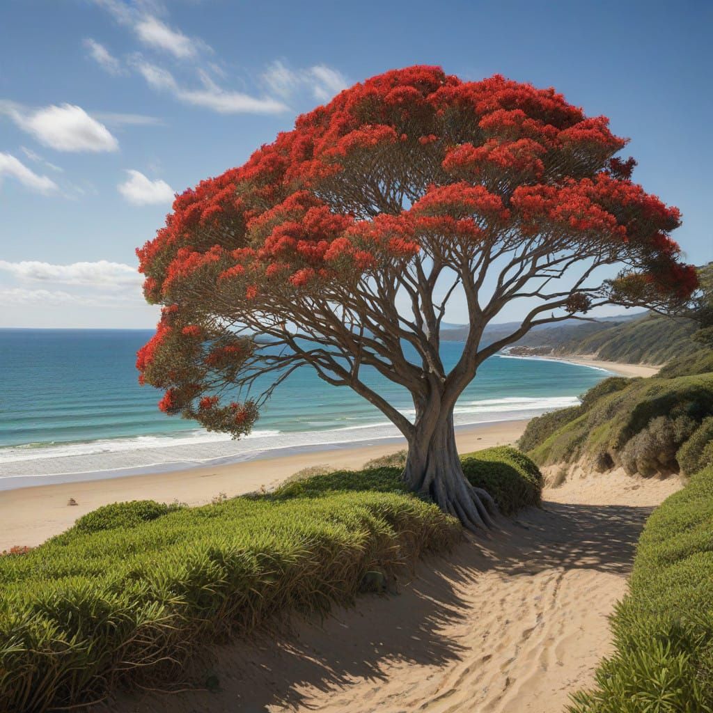 The NZ Christmas Tree - A Pohutukawa Tree in Bloom. Season's Greetings ...