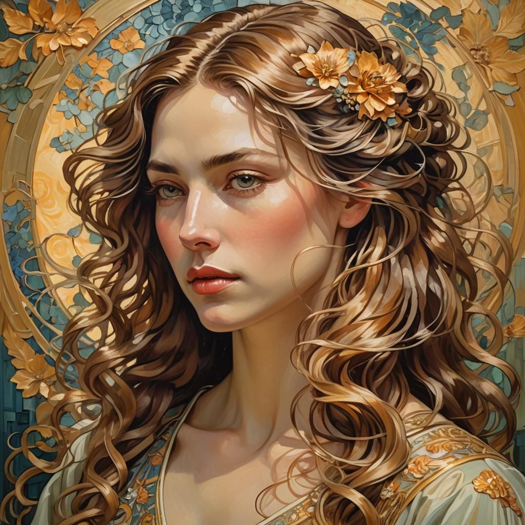 Portrait Mucha background (7) - Elegant Neo-Impressionist Po...