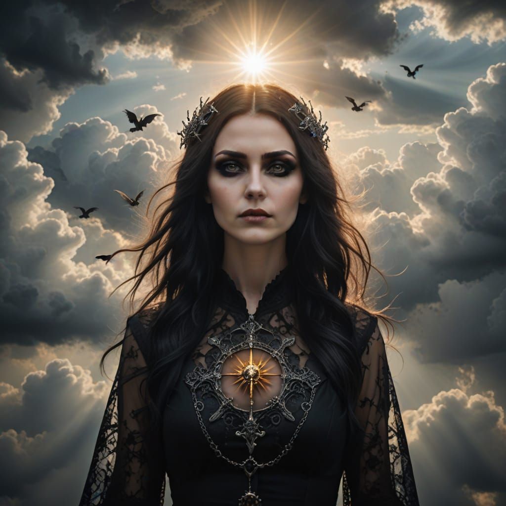 Goth Angel Overcoming Demons in Celestial Light - AI Art