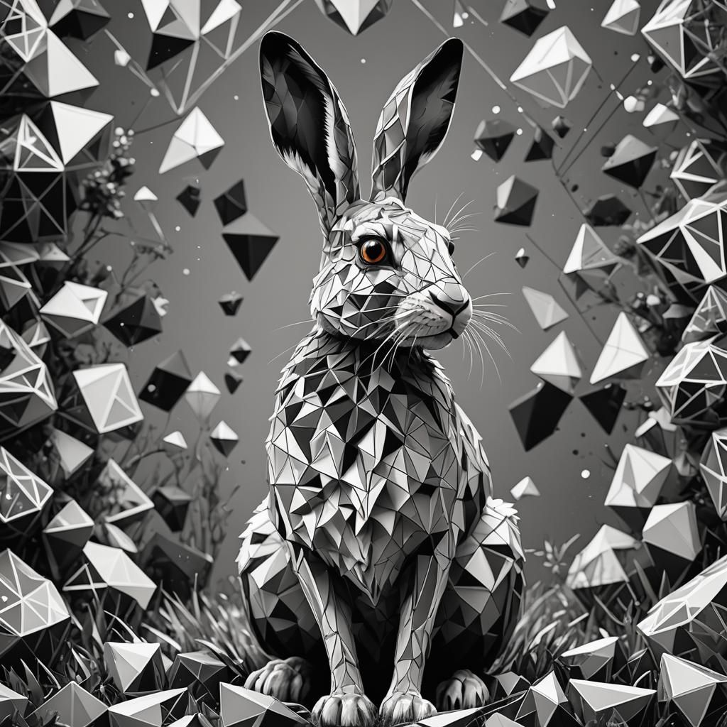 image of a hare made of geometric shapes. black and white, clear image ...