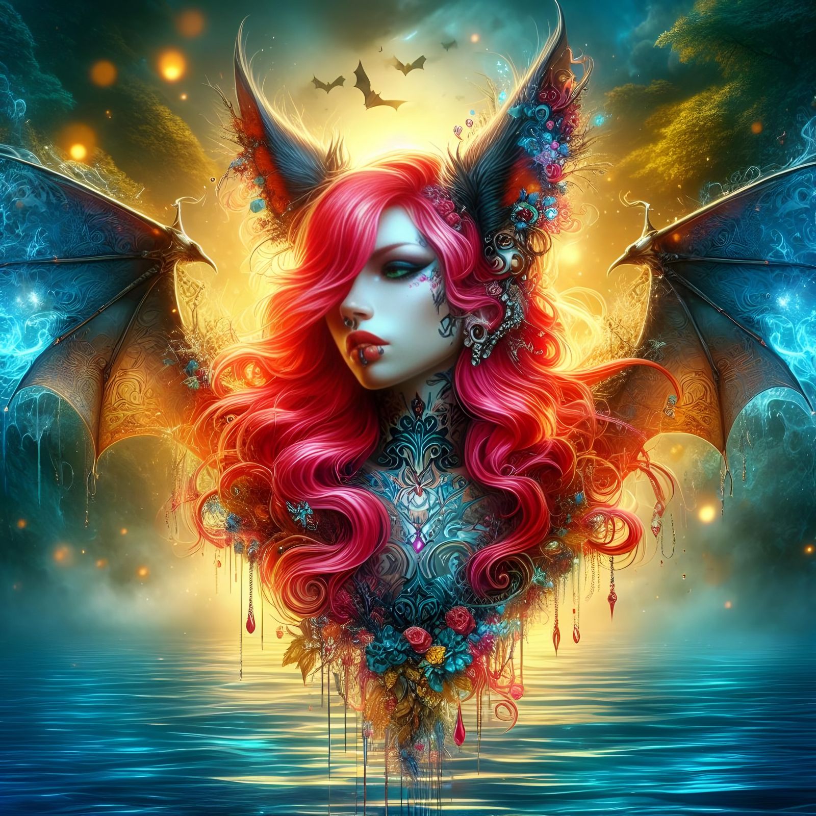 Crimson Guardian: Keeper of the Celestial Veil - AI Generated Artwork - NightCafe Creator