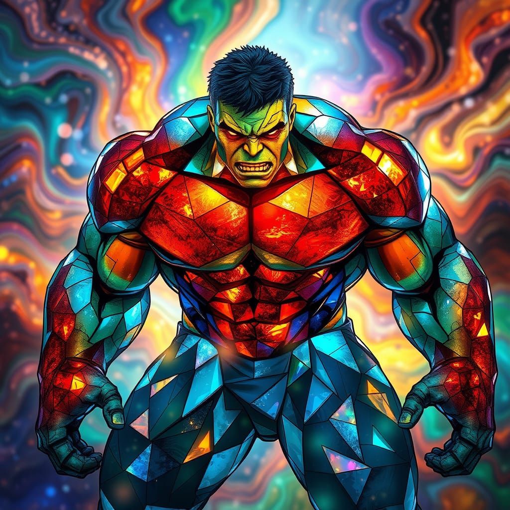 The Marvel Monster character "Hulk" with intricate stained glass textures.