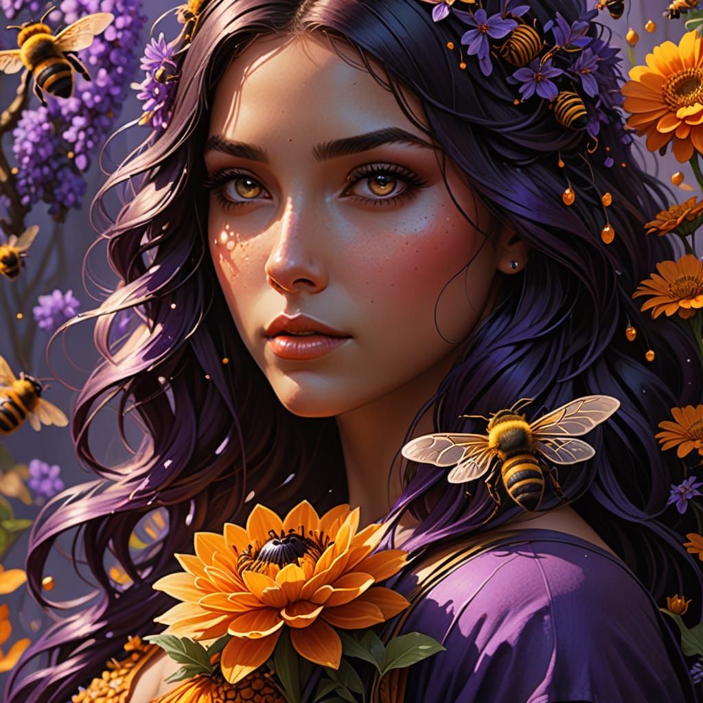 Honeybee - Golden Honeycomb Masterpiece: Hyper-Realistic Bee...