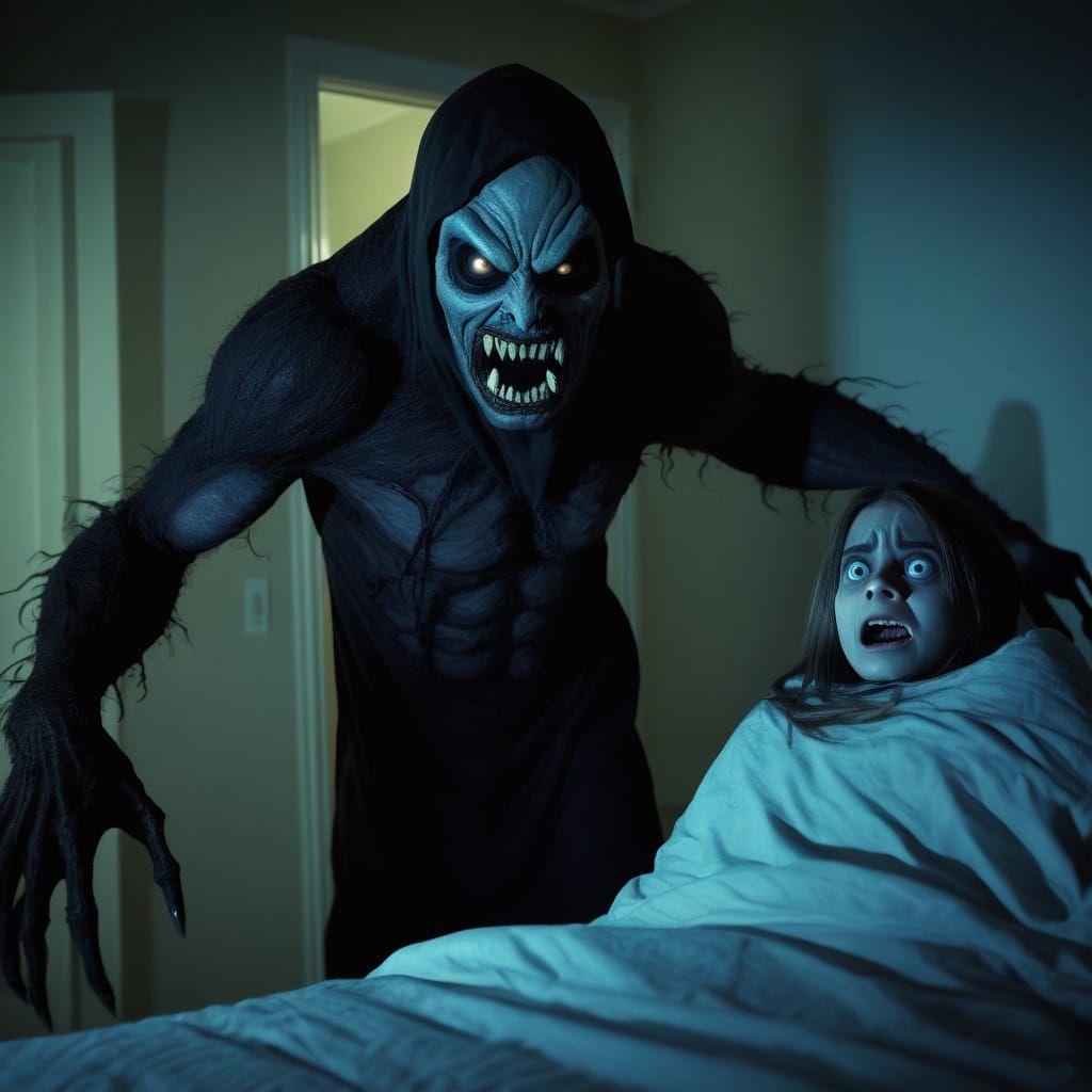 Evil Boogeyman Sneaks into Your Bedroom - AI Art