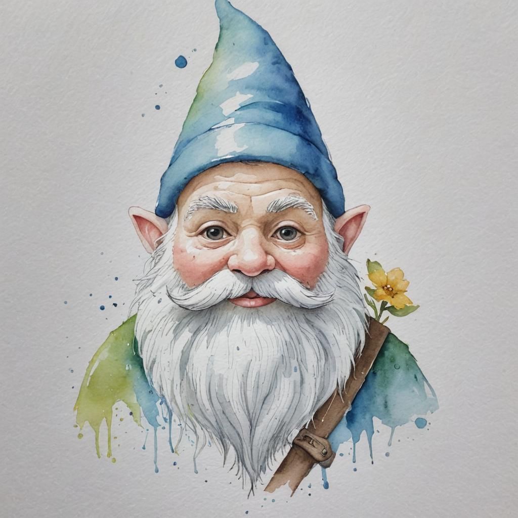 Watercolour Gnome - Whimsical Watercolour Gnome in a Secret ...