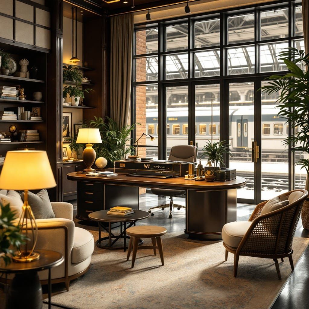 Streamline Moderne Office Space with Art Deco Glam... - AI Art