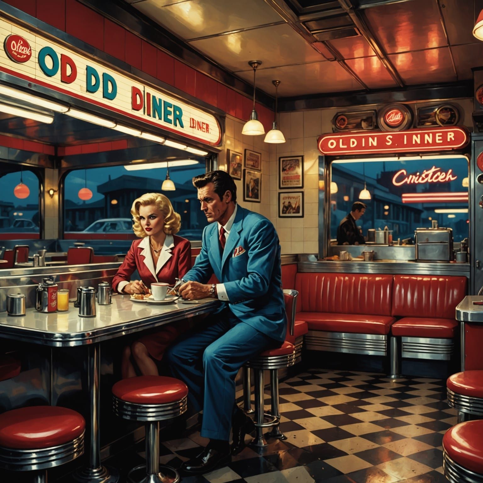 Comic book style old-school diner - Comic book style old-sch...