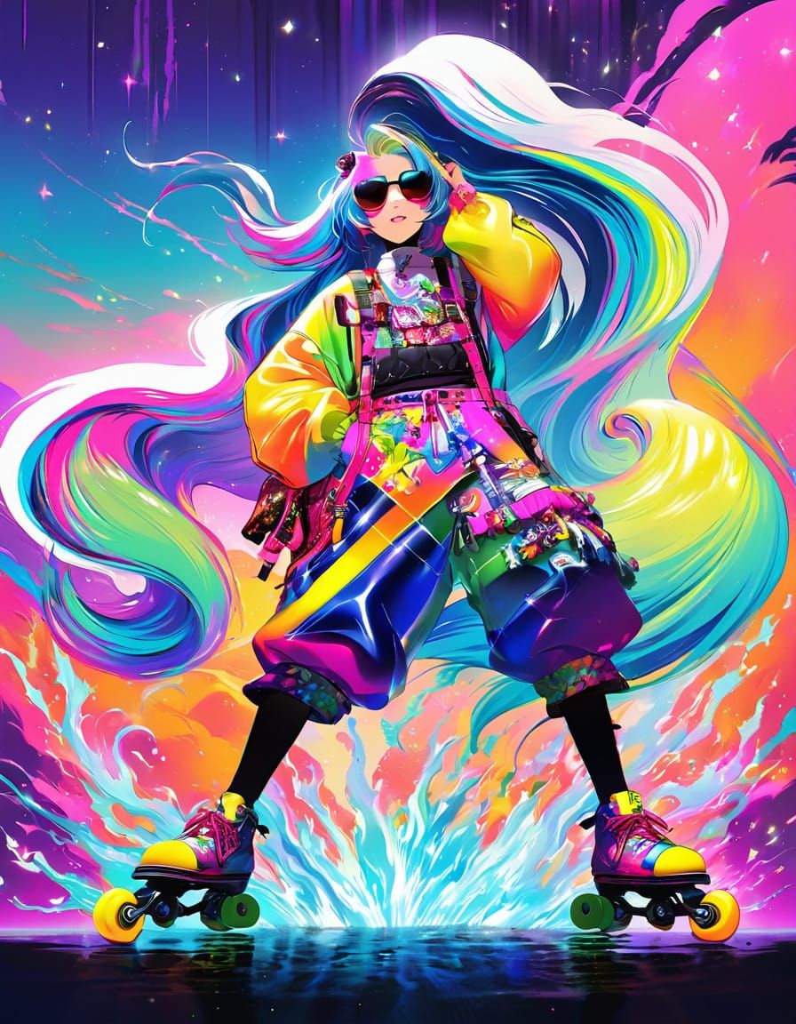 Vibrant Punk Rocker in Shimmering, Neon-Lit Scene - AI Art