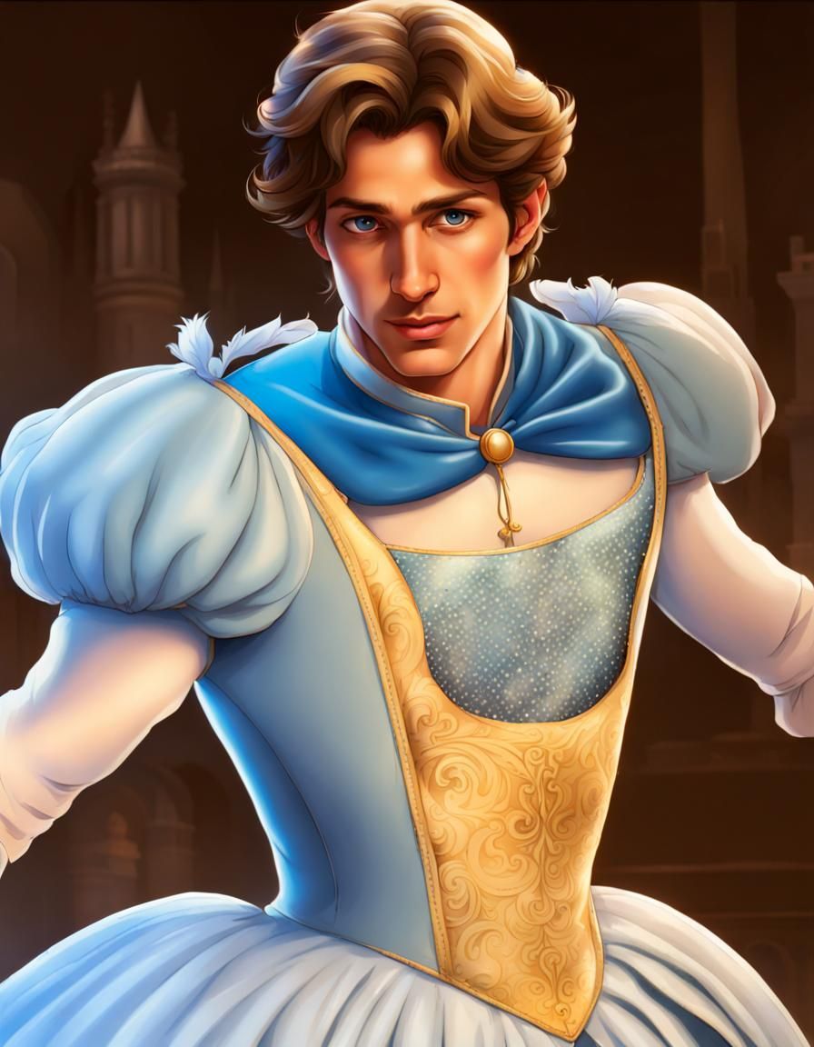 Male Cinderella as a man; in Beautiful dress, - AI Generated Artwork ...