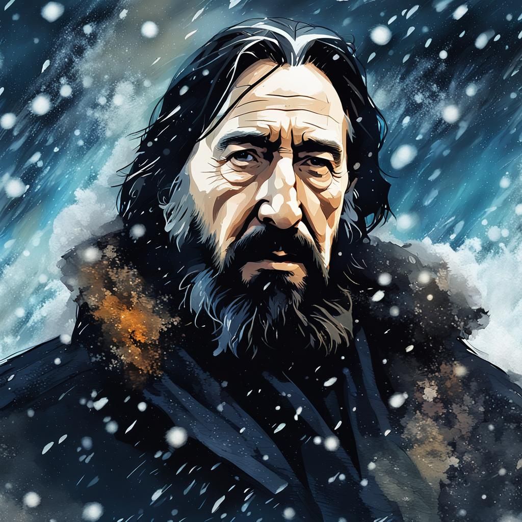 Portrait of Alan Rickman as Rasputin, Snowy Tundra, Alcohol Ink, Smoky ...
