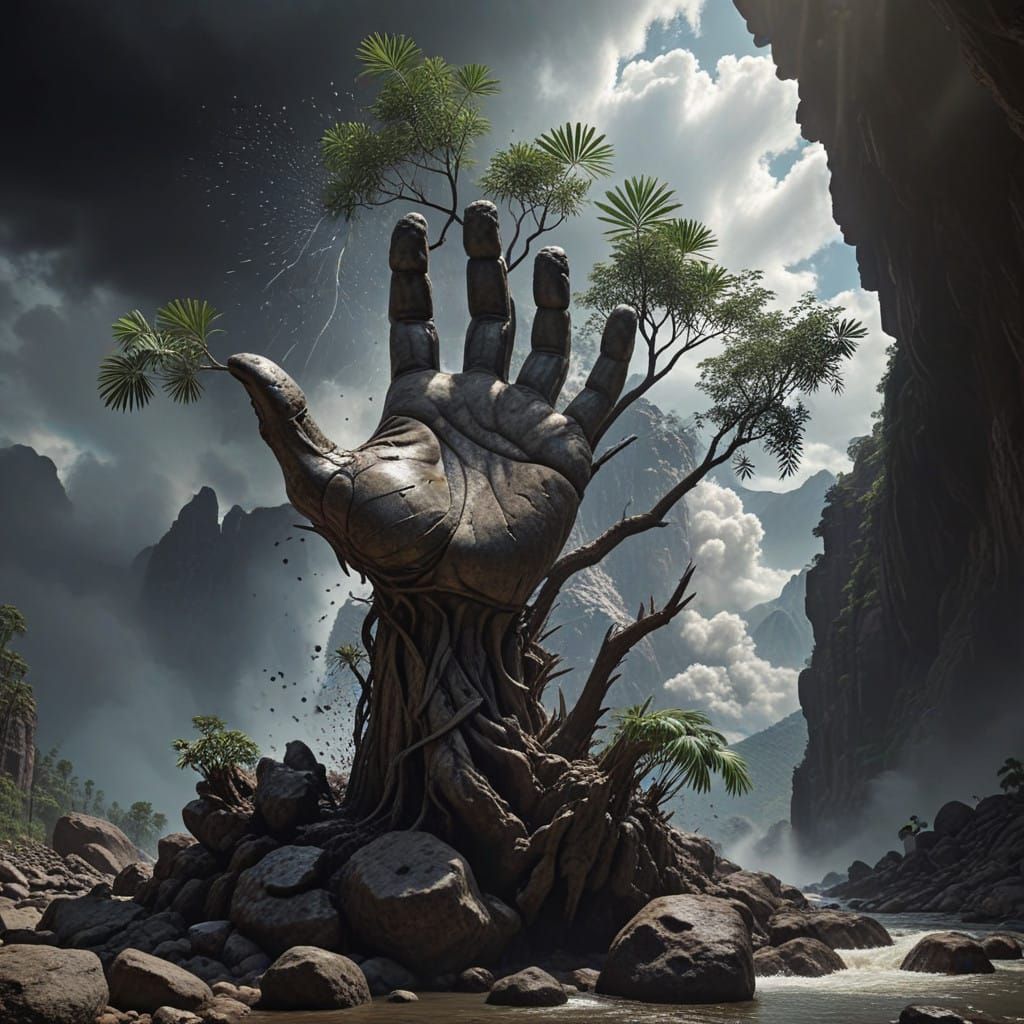 Giant Palm Transformed into Enchanted Landscape - AI Art