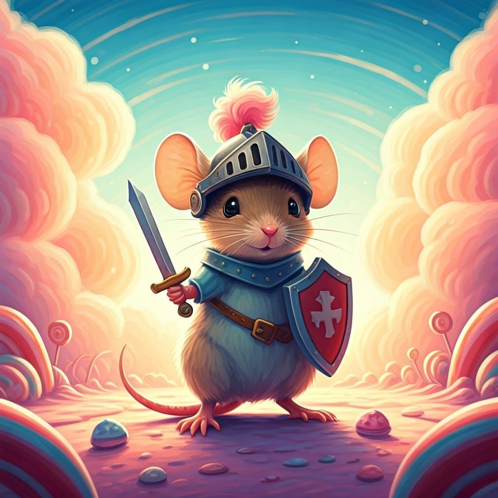 Battle ready - Whimsical Mouse Knight in Candyland Wonderlan...