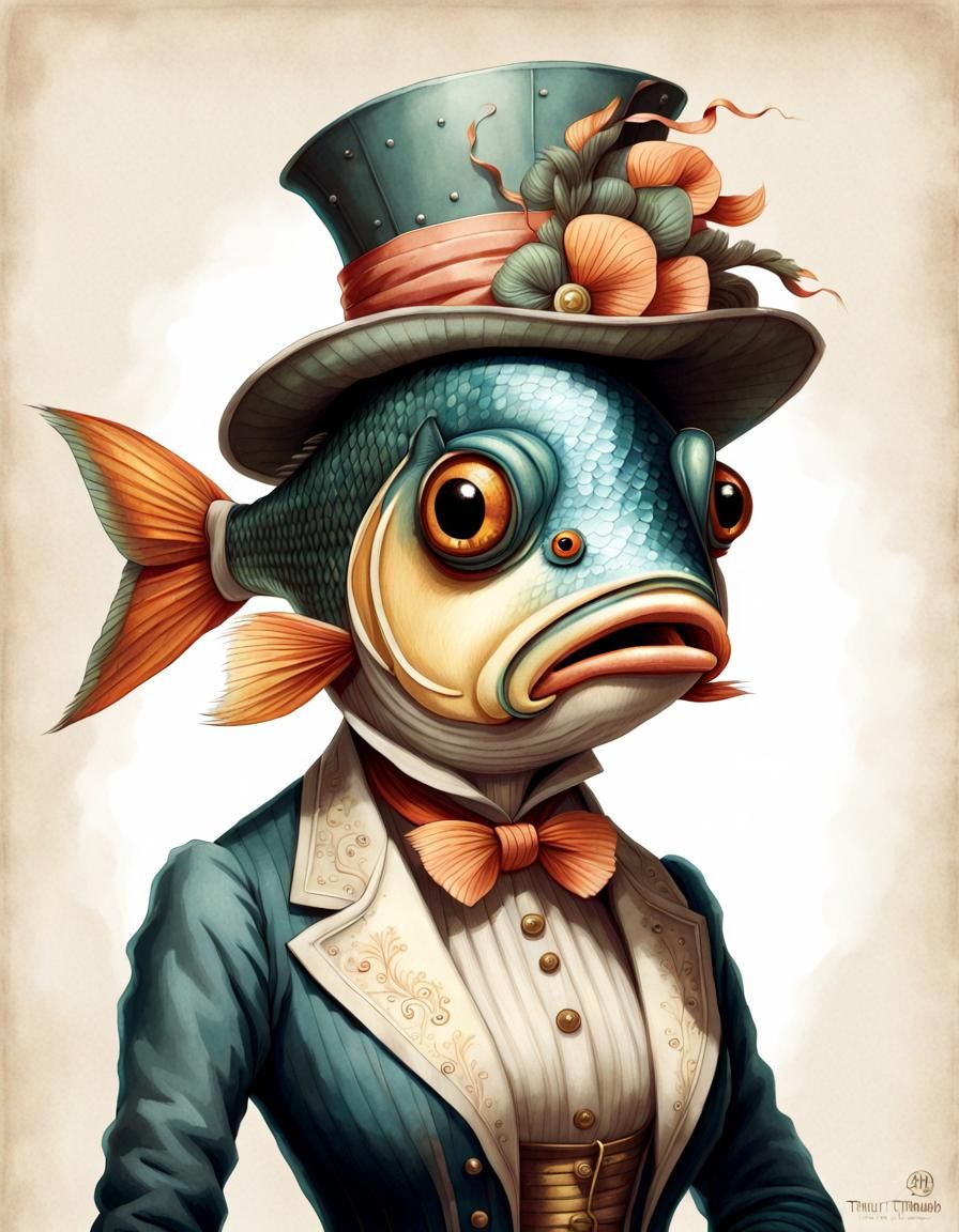 an anthropomorphic fish portrait, 1800's style, by Piper Thibodeau ...