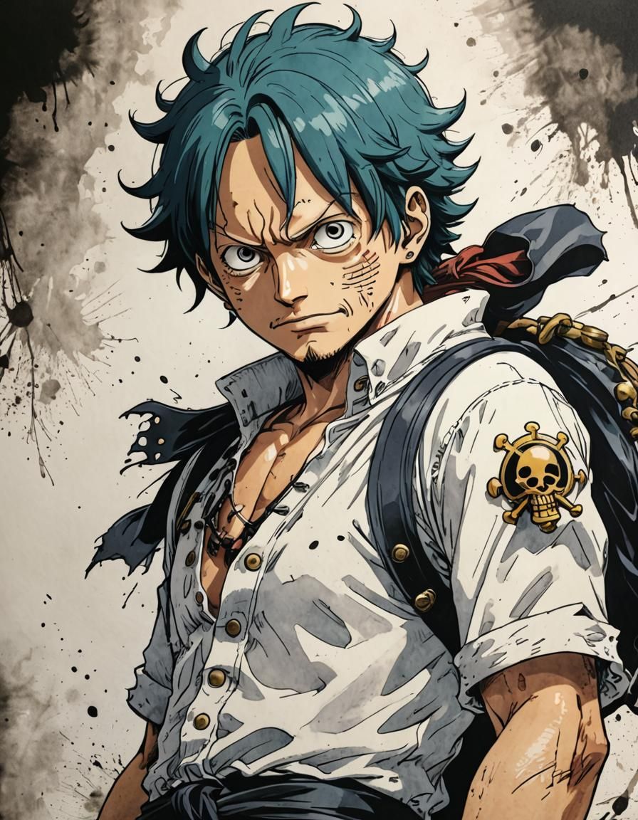 One Piece Drawn Anime Traditional Japanese Line Art - AI Generated ...