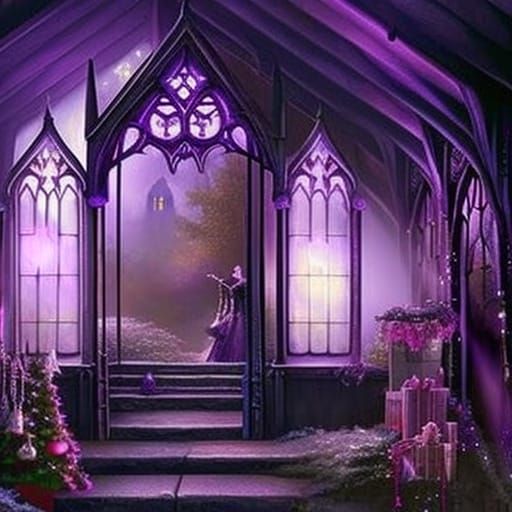 Gothic she shed painted black with purple trimming& decorated with ...