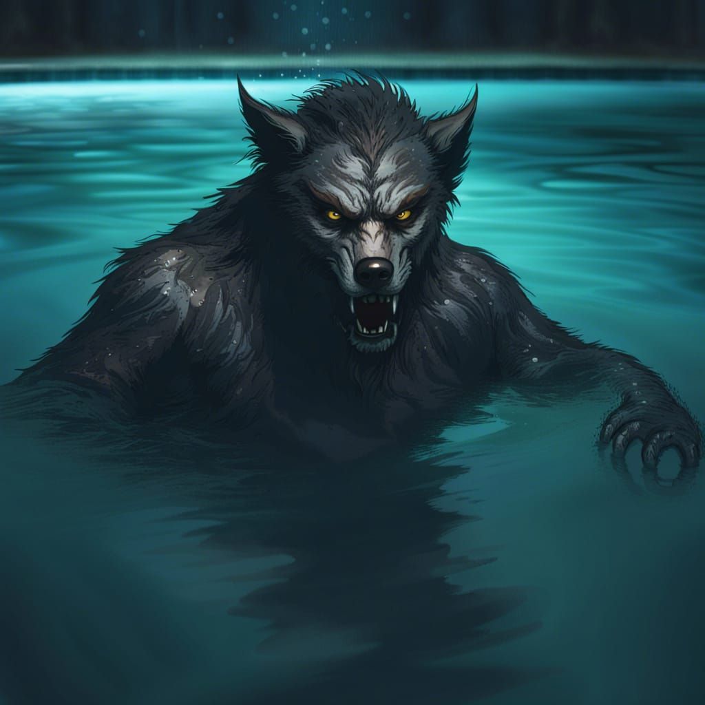 Werewolf swimming in pool - AI Generated Artwork - NightCafe Creator