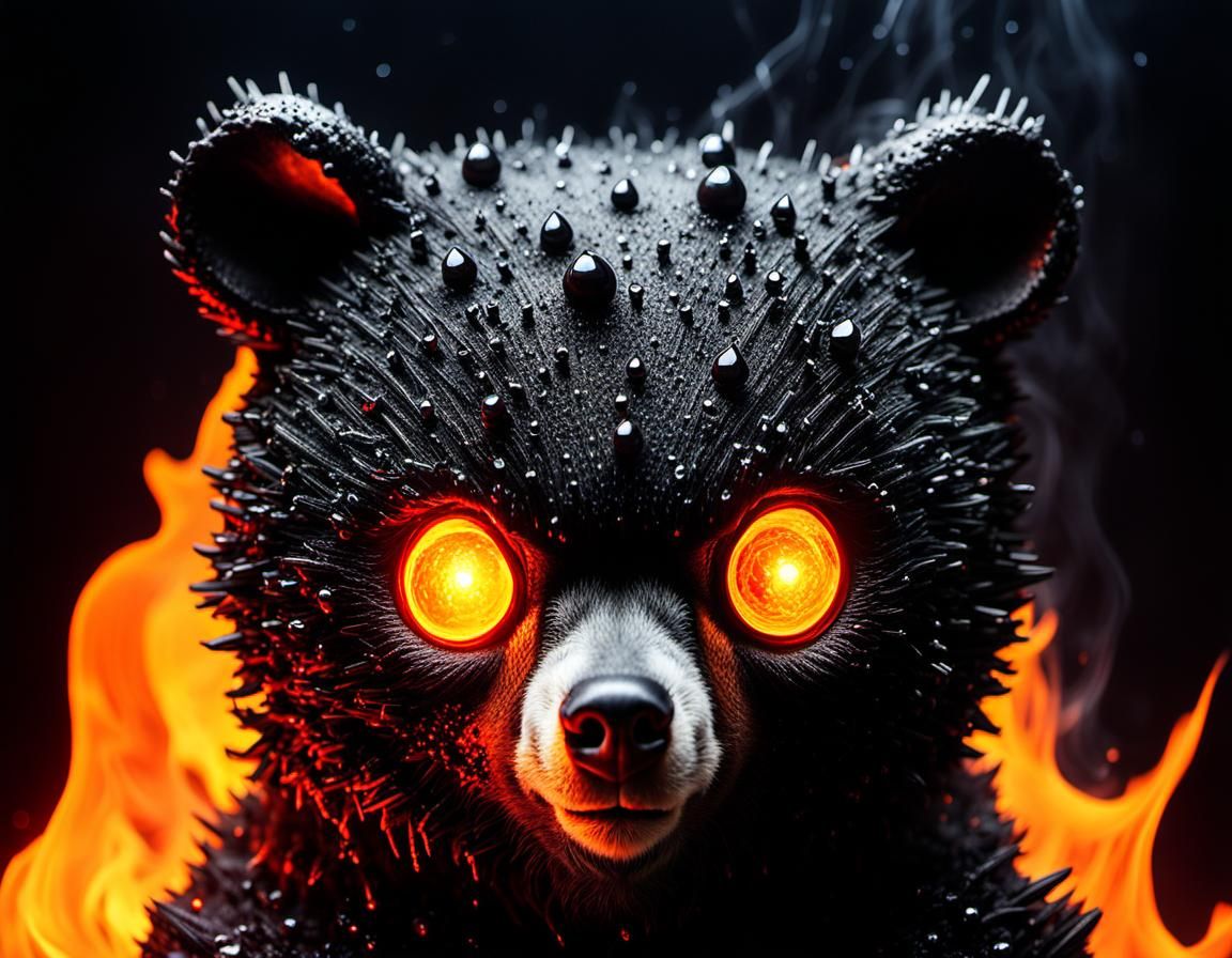 Close-Up Microportrait: "Burning Demonic Magma Bear: Glowing Lava ...