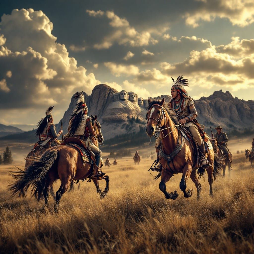Lakota Warriors Clash with US Cavalry in the Black... - AI Art