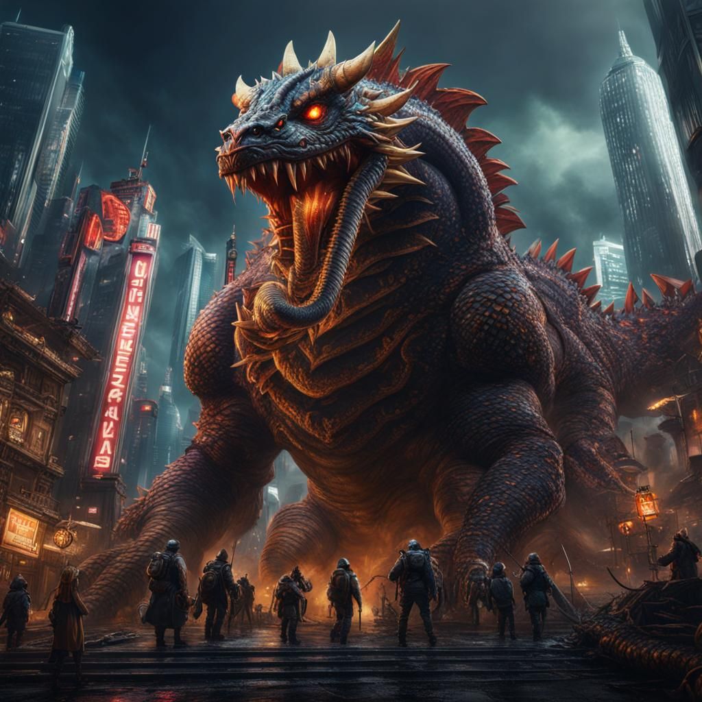 Kaiju in a city - AI Generated Artwork - NightCafe Creator