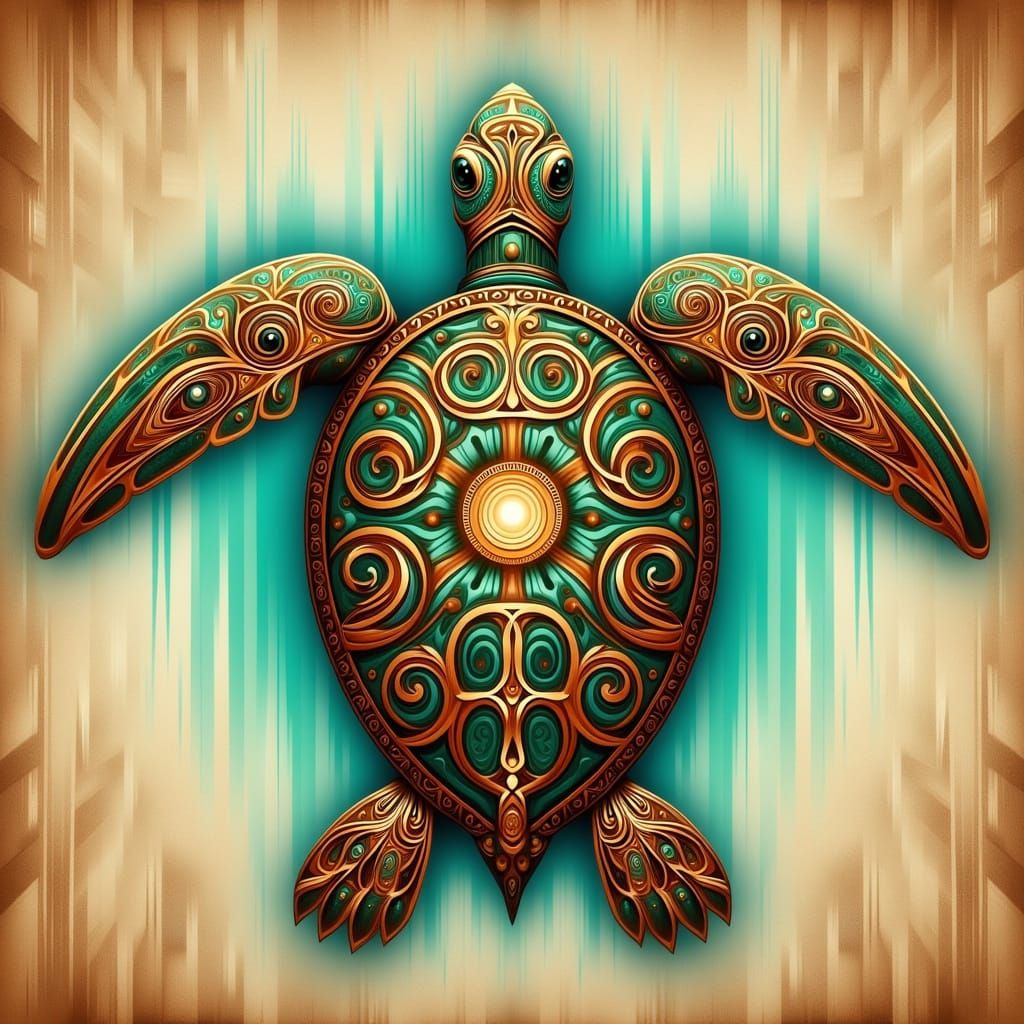 a high-resolution digital illustration of a stylized sea turtle viewed ...