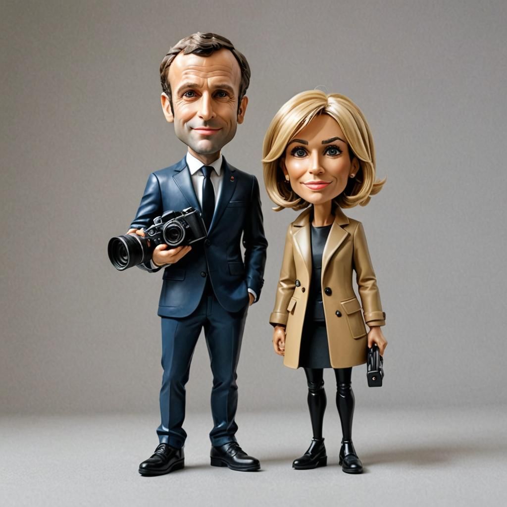 a couple of figurines of a man and a woman with a camera, Emmanuel ...