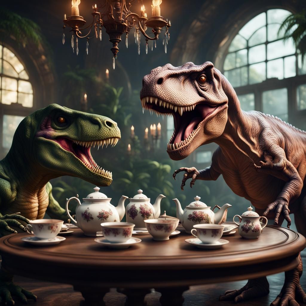 T-rex tea party - AI Generated Artwork - NightCafe Creator